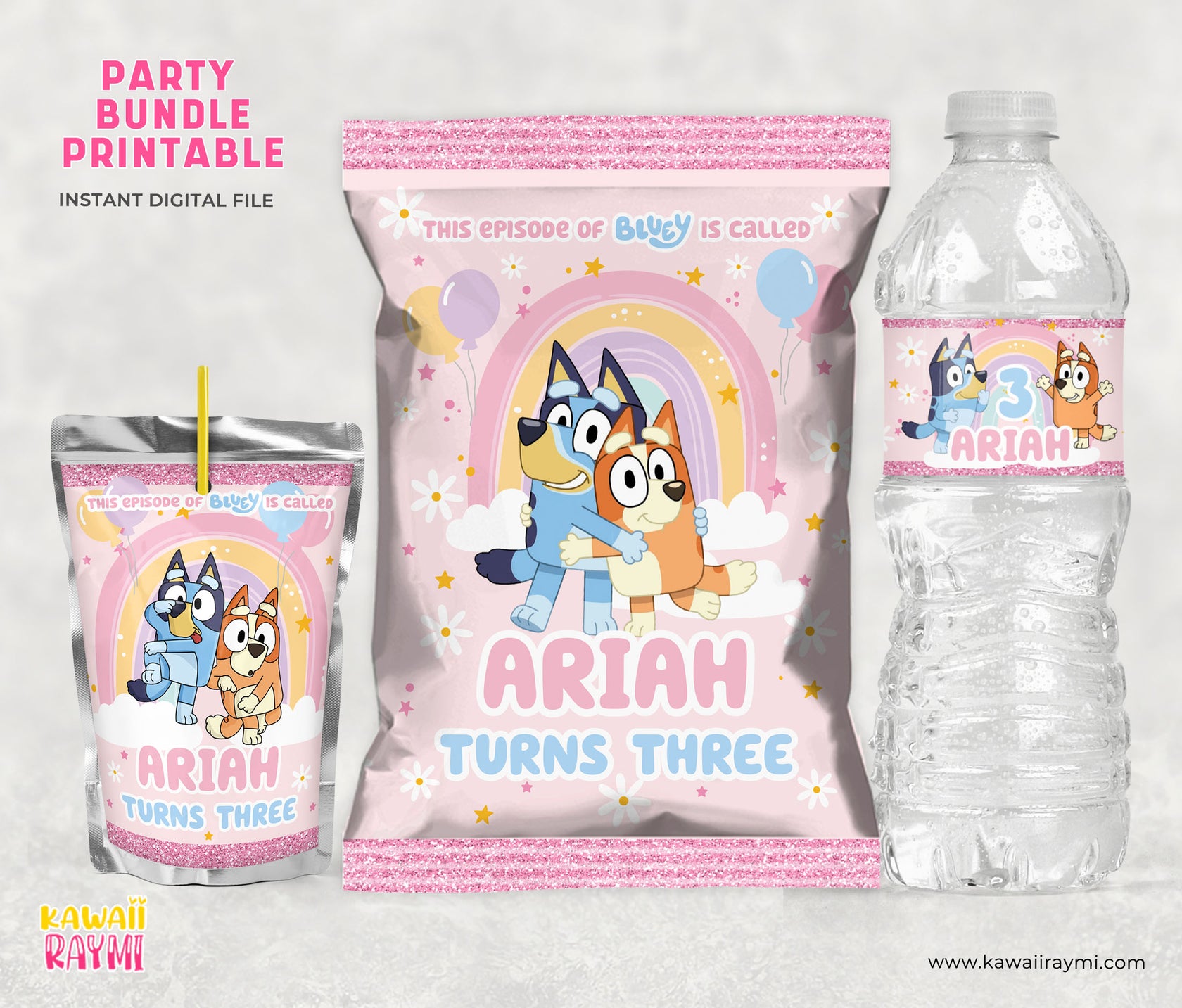 Bluey pink party favor bundle printable files – Kawaii Raymi
