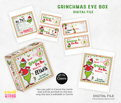 Grinchmas eve box template and christmas eve favor labels, instand dow ...