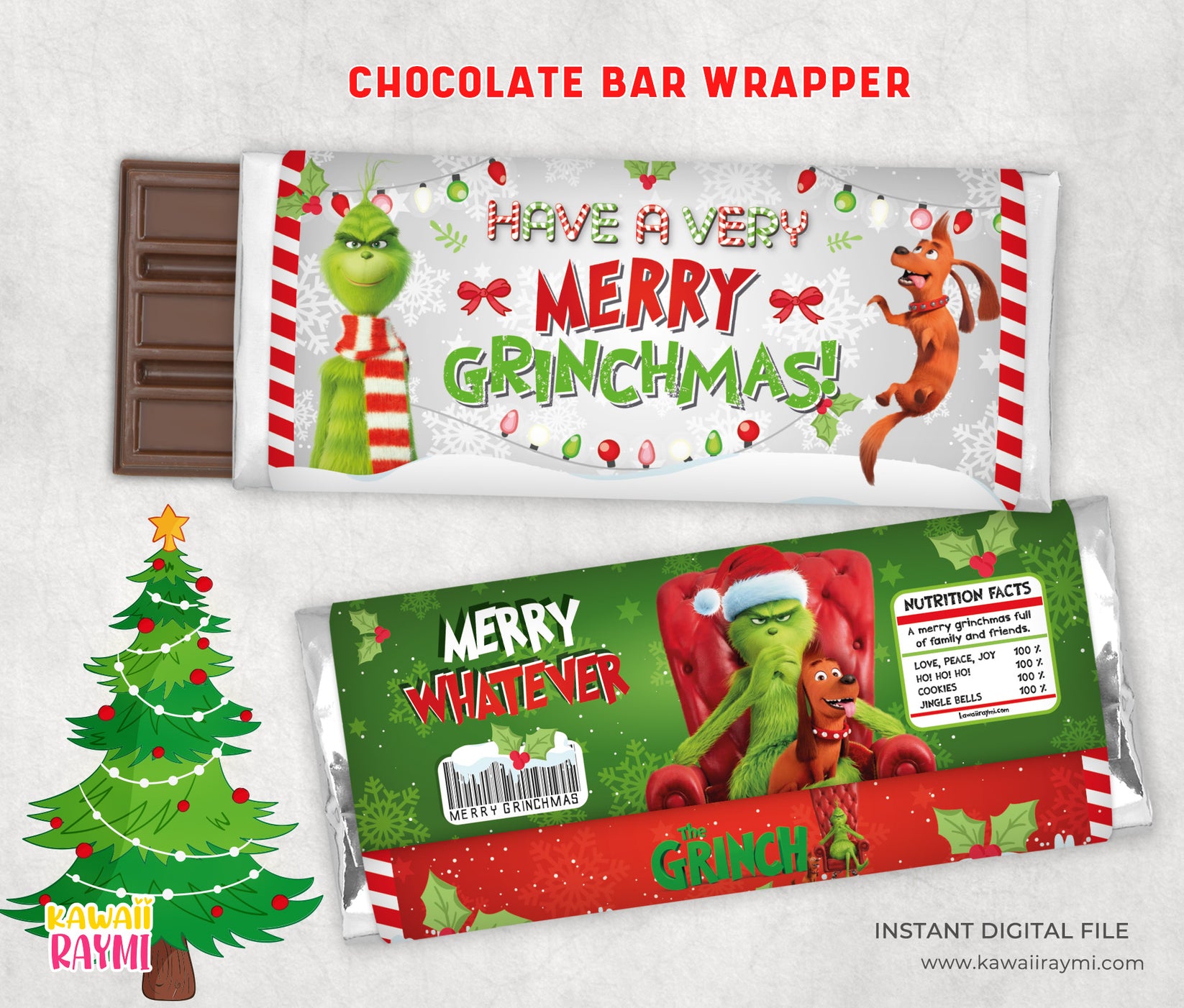 Grinch Candy Bar Wrappers, CHRISTMAS grinch chocolate Bar WRAPPERS, Di ...