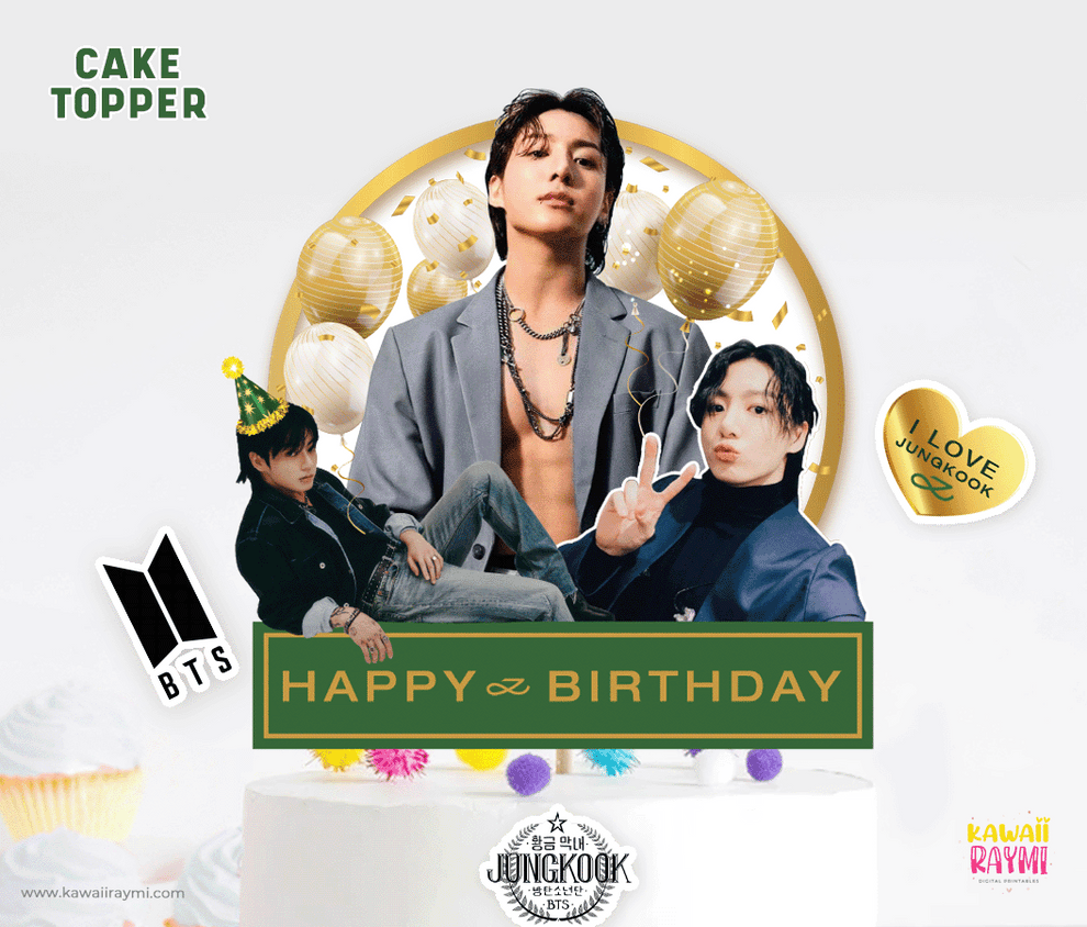 Jungkook BTS cake topper, golden-instant download – Kawaii Raymi