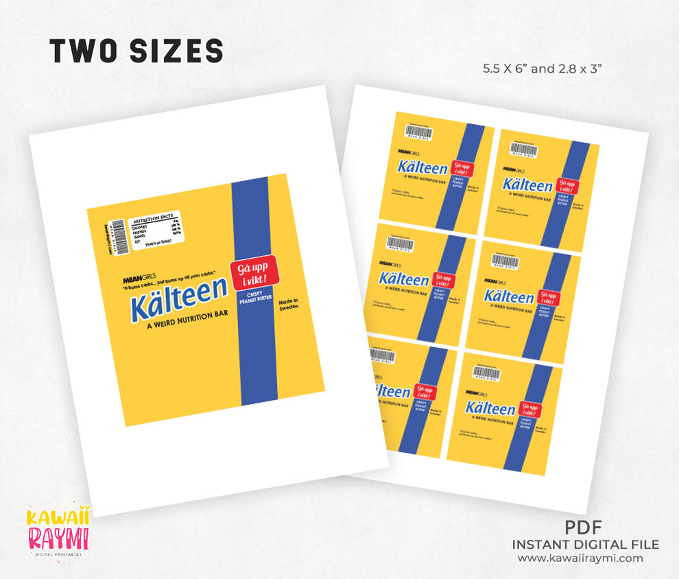 Kalteen Bar Wrapper Mean Girls Printable kalteen bar Yellow – Kawaii Raymi