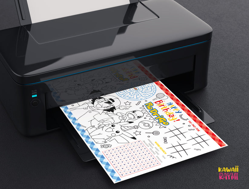 Ash Pokemon coloring sheet, party activity sheet – Kawaii Raymi