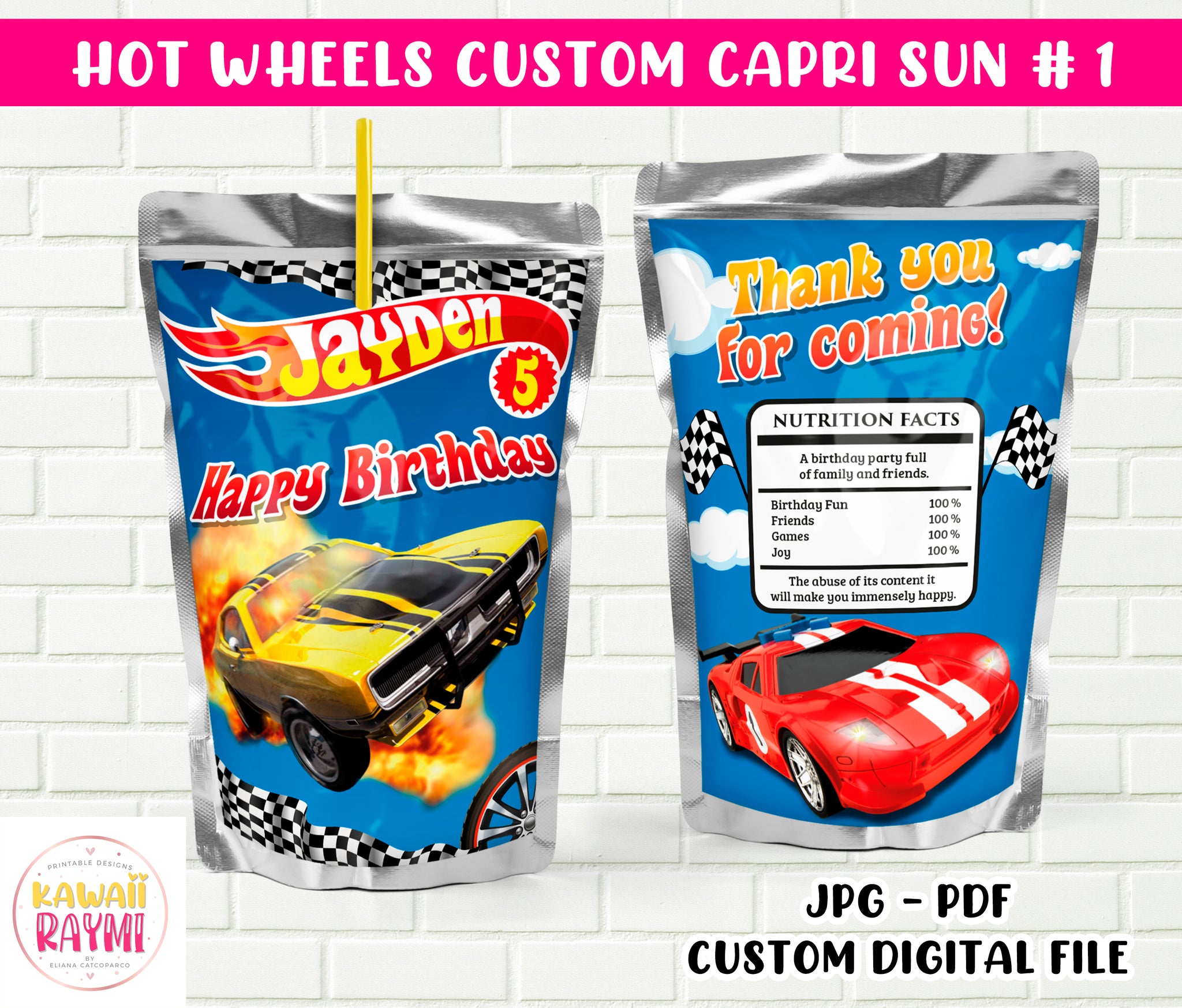 Hot wheels custom Capri Sun LABEL Printable - Custom Party Favors - Th ...