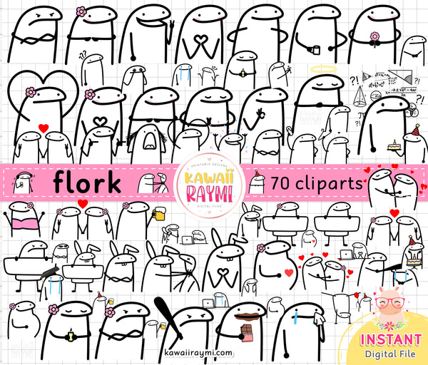 Meme Flork clipart, kit digital flork png, instant download – Kawaii Raymi