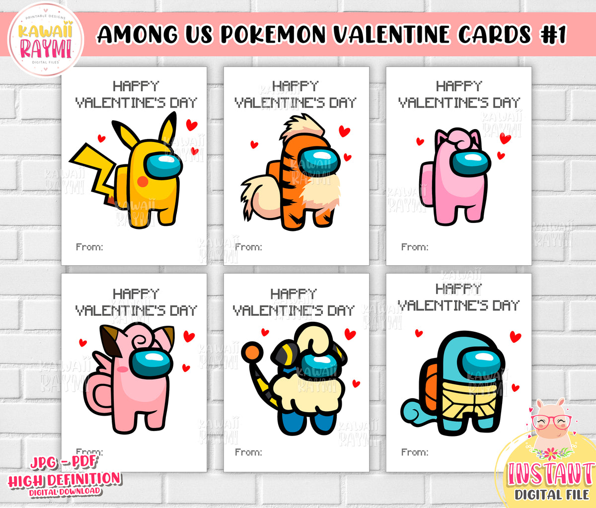 Kids Valentine Cards | INSTANT DOWNLOAD | pokemon among us, Among Us p ...