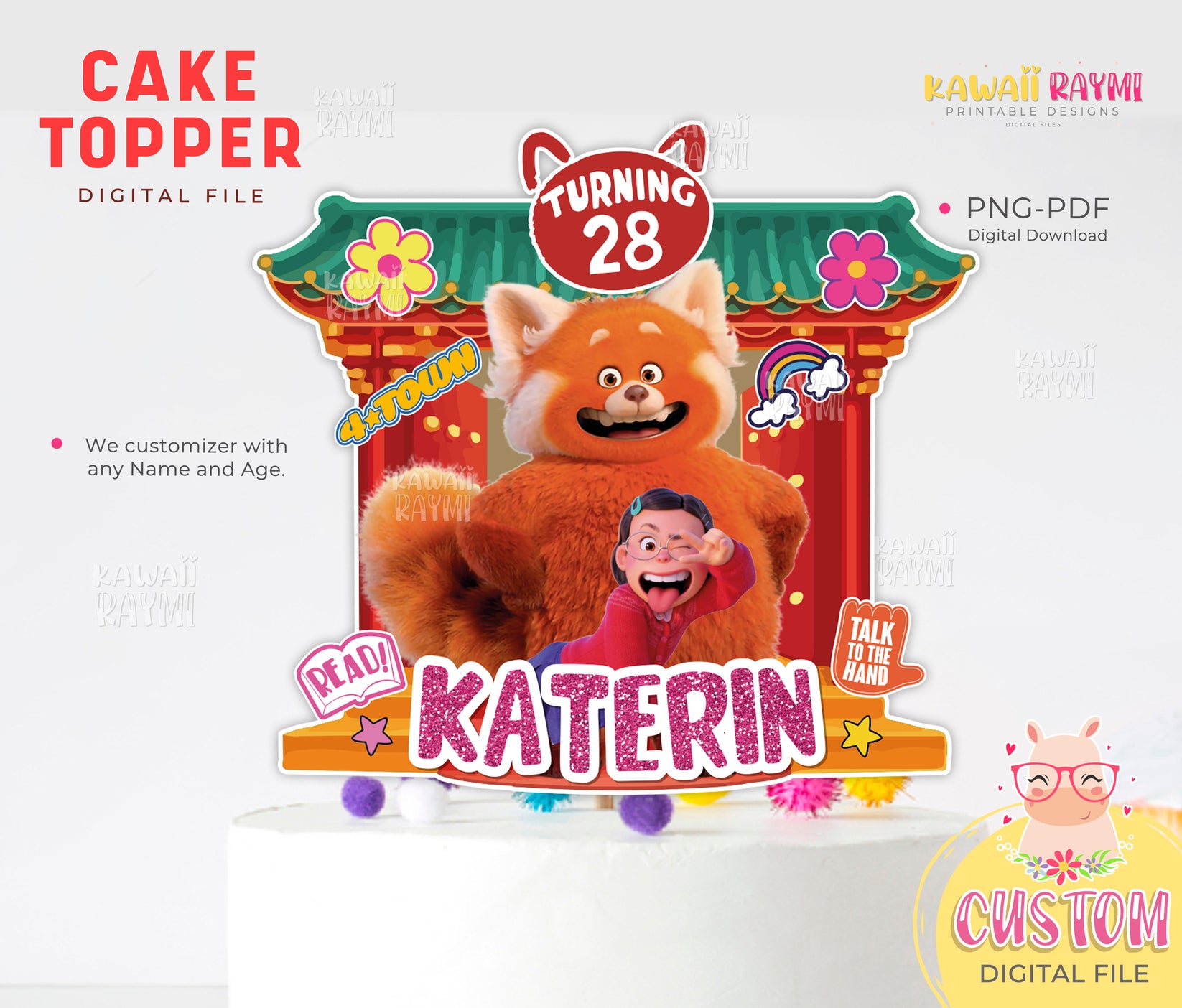 Turning red custom cake topper, digital file, turning red supplies par ...